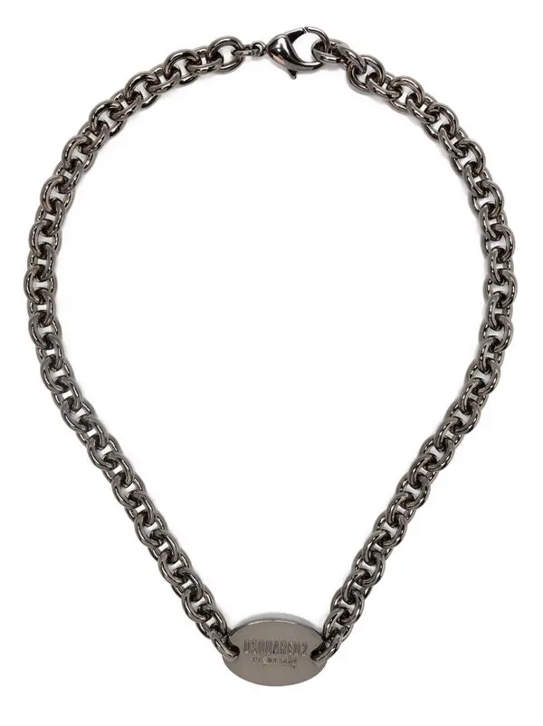 Dsquared2 Chain-link Necklace With Logo Plaque - Black