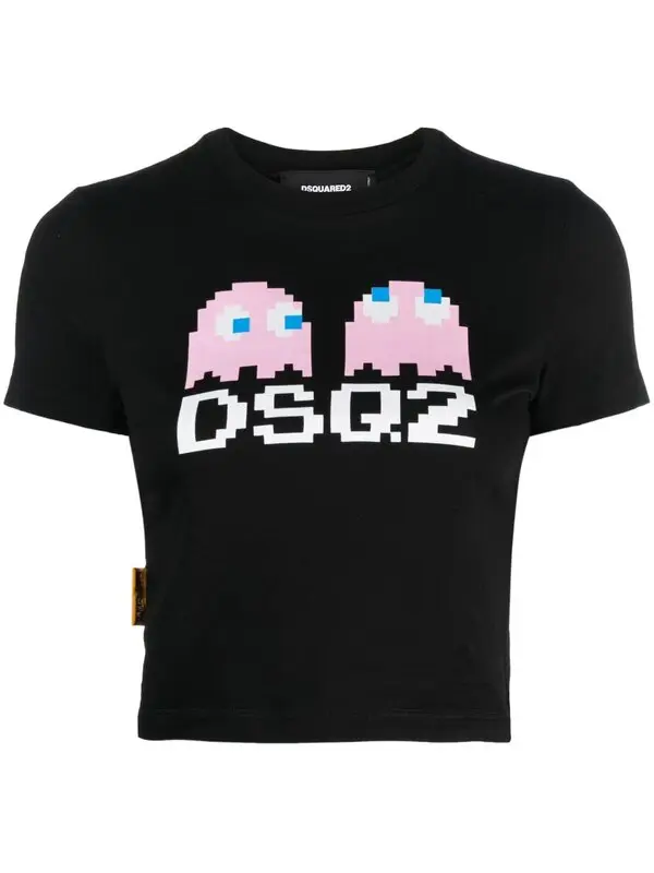 Dsquared2 Cropped Pac-man Graphic T-shirt - Black
