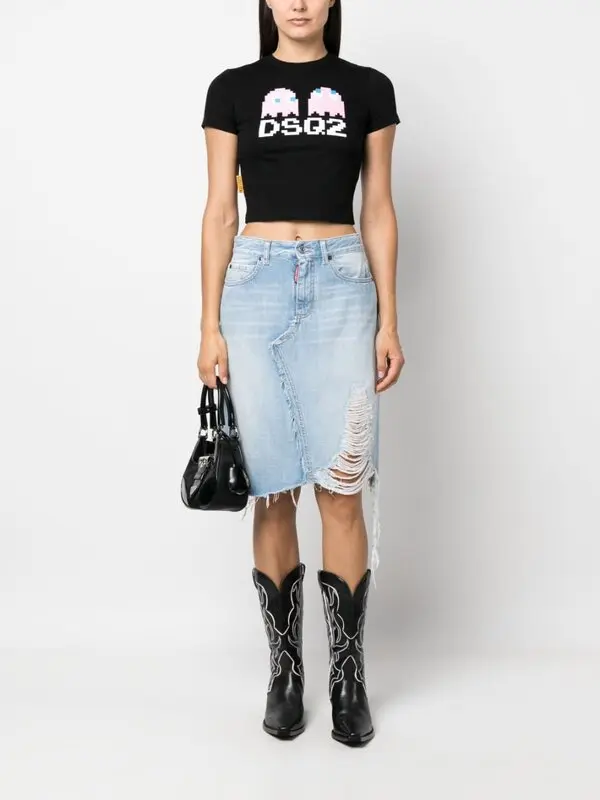Dsquared2 Cropped Pac-man Graphic T-shirt