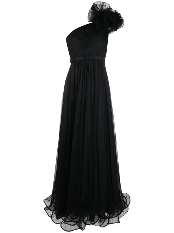 ANA RADU Floral-appliqué One-shoulder Gown