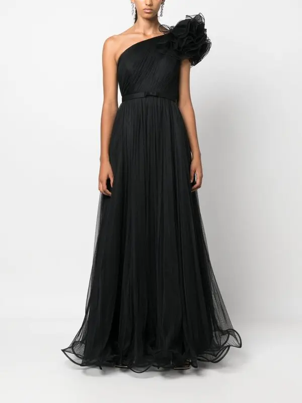 ANA RADU Floral-appliqué One-shoulder Gown