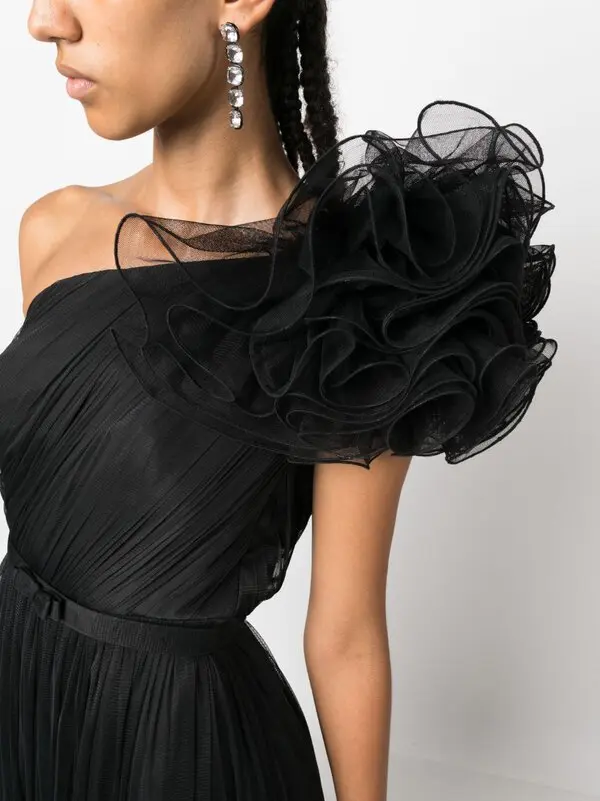 ANA RADU Floral-appliqué One-shoulder Gown