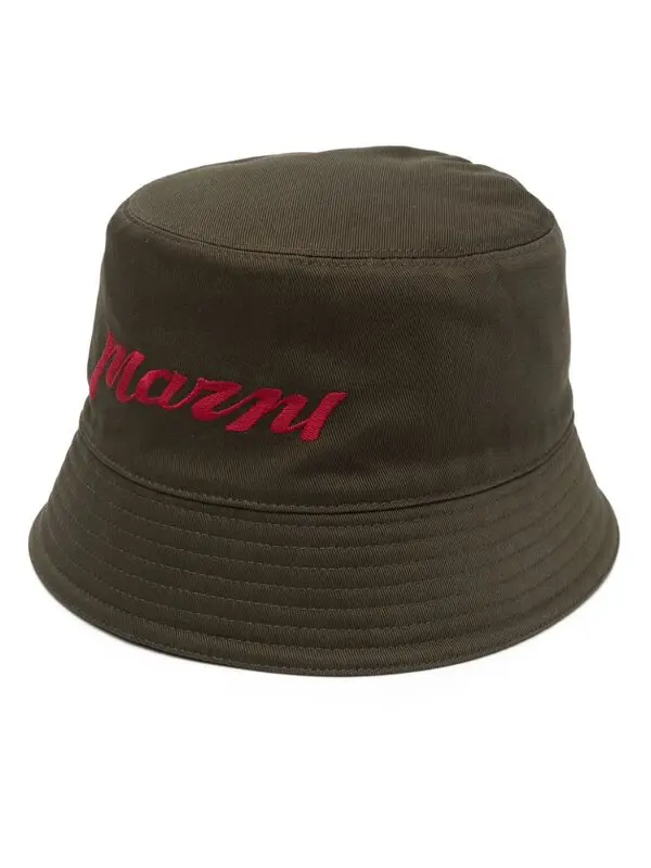 Marni Logo Embroidered Cotton Bucket Hat - Green