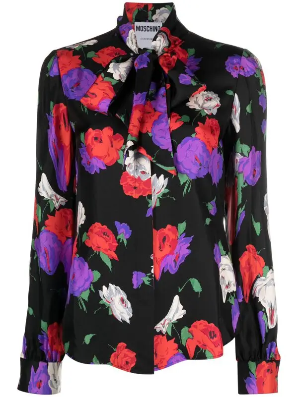 Moschino Floral-print Silk Blouse - Black