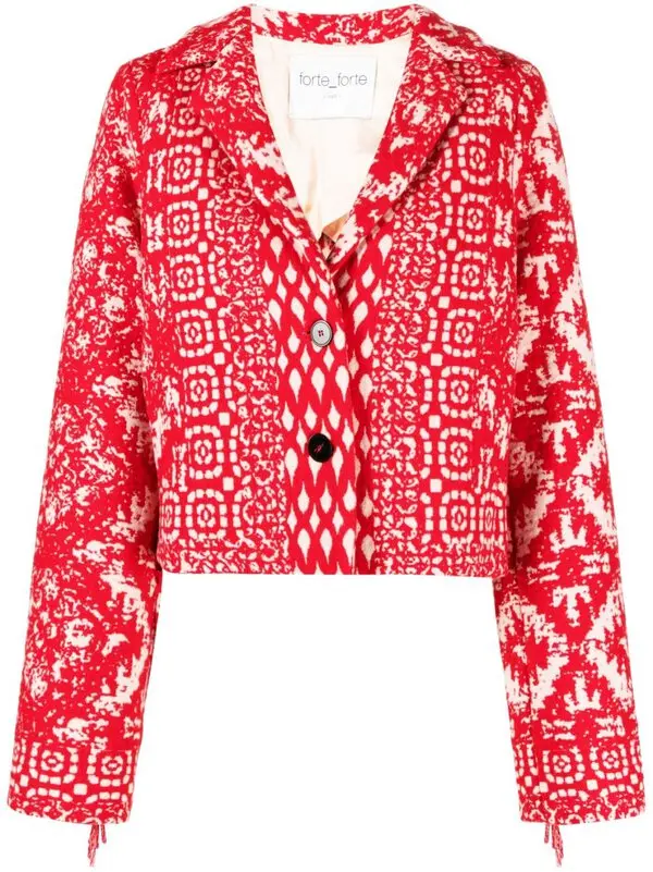 FORTE_FORTE Clio Jacquard Fringed Jacket - Red