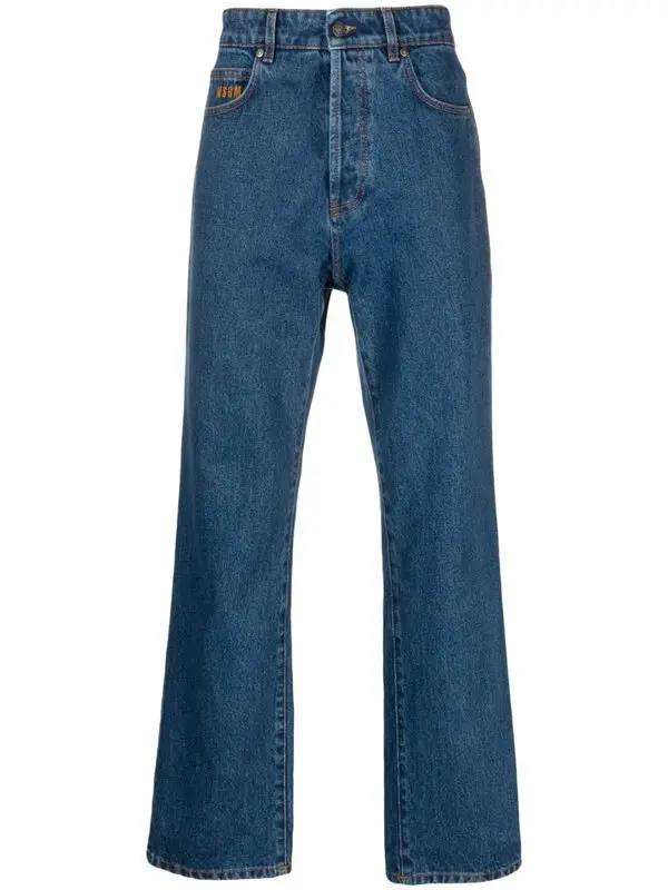 MSGM Logo-embroidered Straight-leg Jeans - Blue