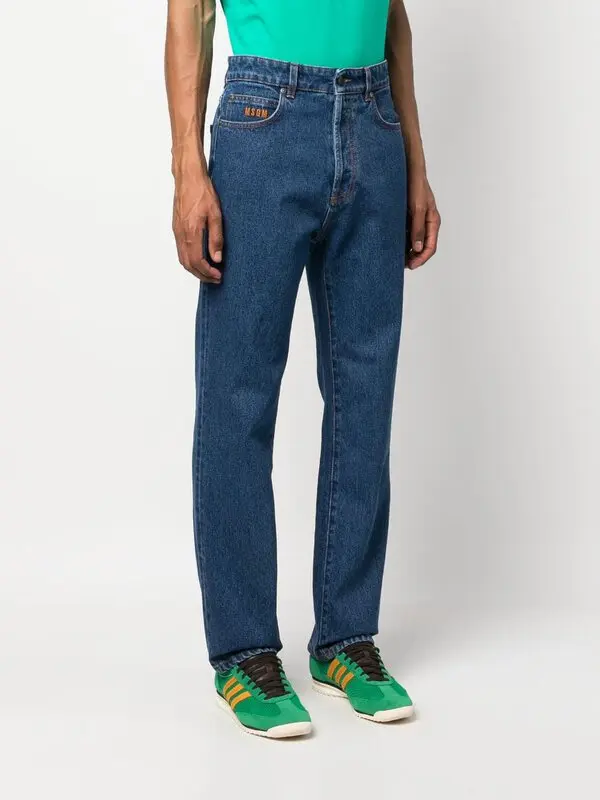 MSGM Logo-embroidered Straight-leg Jeans - Blue