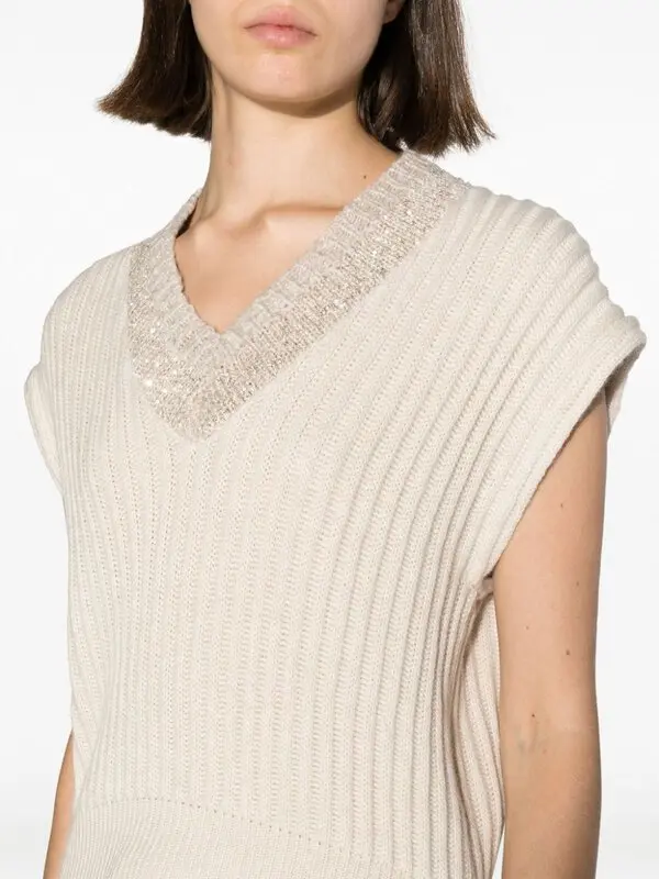 Brunello Cucinelli Sequin-embellished Knitted Top