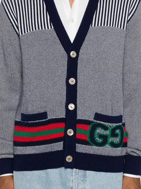 Gucci Gg Damier Jacquard Cardigan - Blue | Editorialist