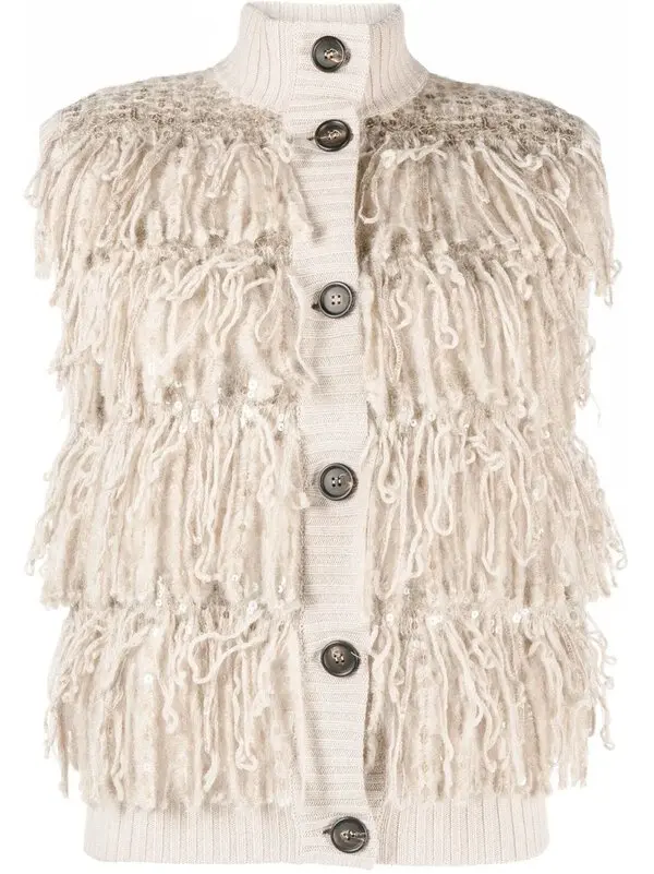 Brunello Cucinelli Fringes Sleeveless Cardigan