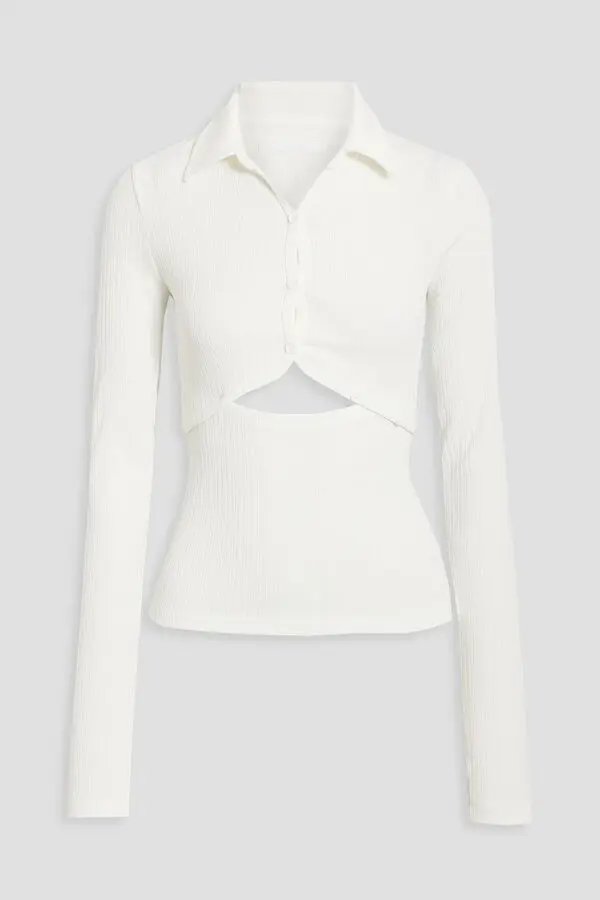 Helmut Lang Cutout Ribbedknit Polo Shirt