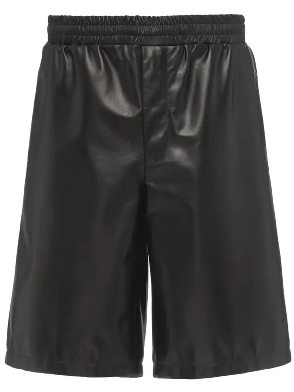Prada Triangle-logo Leather Bermuda Shorts