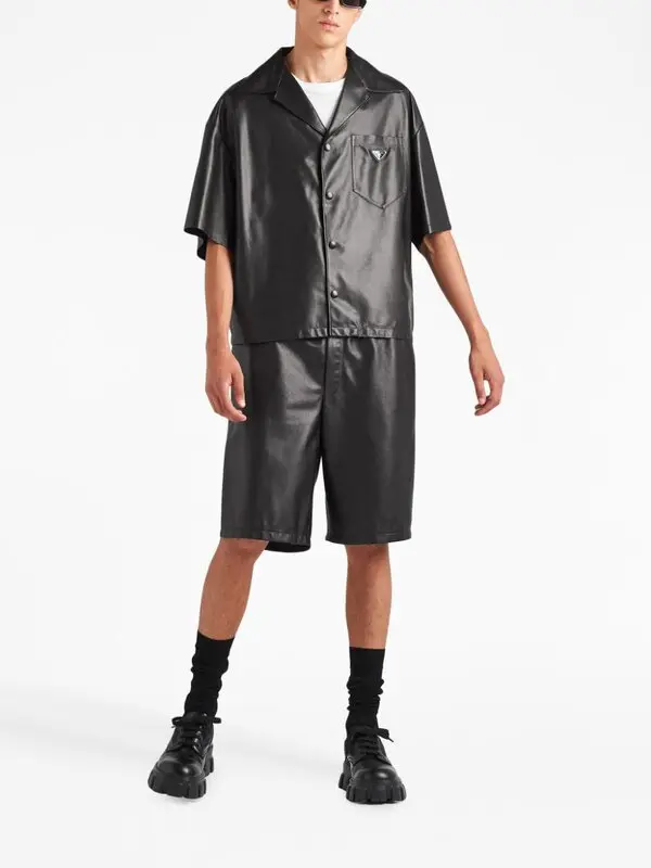 Prada Triangle-logo Leather Bermuda Shorts