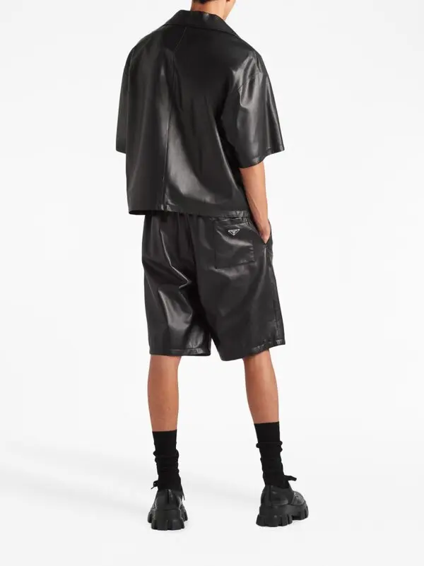 Prada Triangle-logo Leather Bermuda Shorts