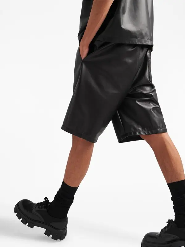Prada Triangle-logo Leather Bermuda Shorts