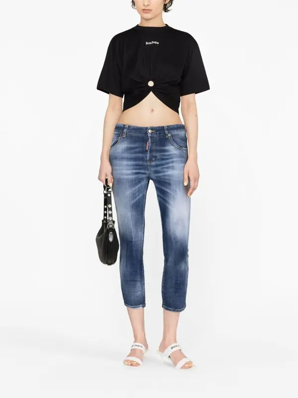 Palm Angels Ring-embellished Cropped T-shirt