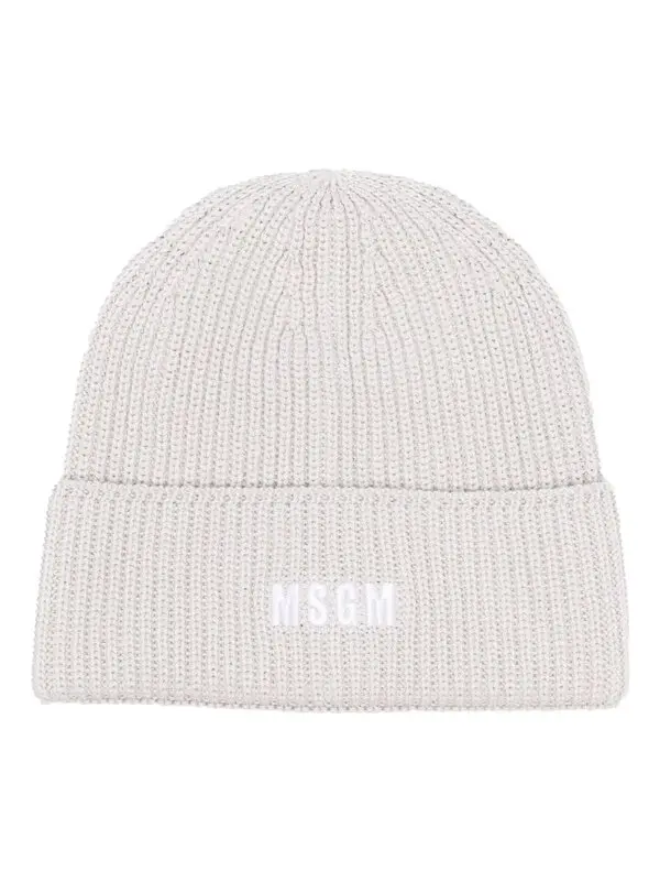 MSGM Logo-embroidered Ribbed-knit Beanie - Grey