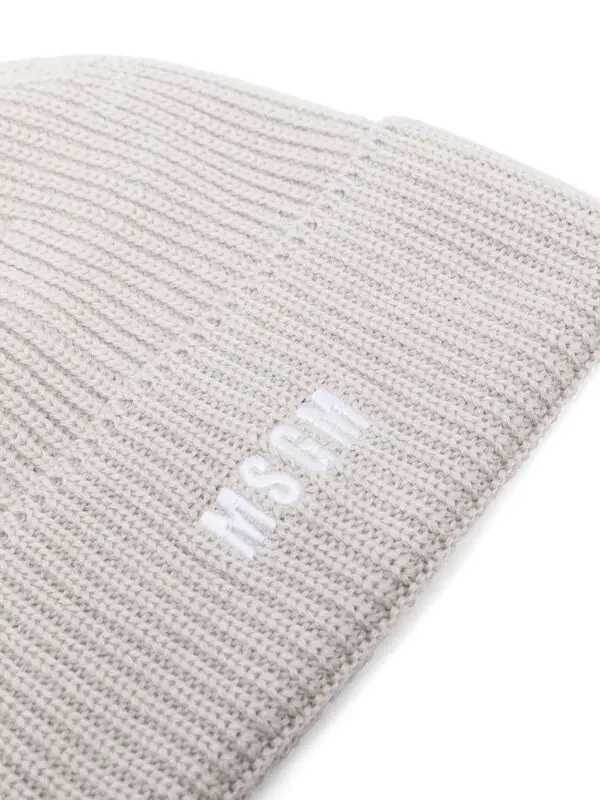 MSGM Logo-embroidered Ribbed-knit Beanie - Grey