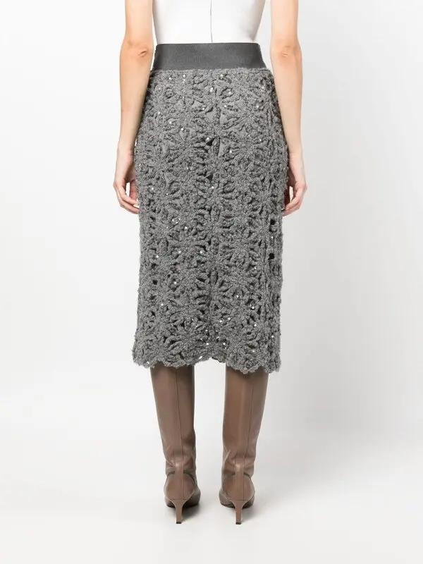 Brunello Cucinelli Sequin-embellished Crochet Knit Midi Skirt