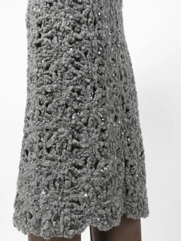 Brunello Cucinelli Sequin-embellished Crochet Knit Midi Skirt