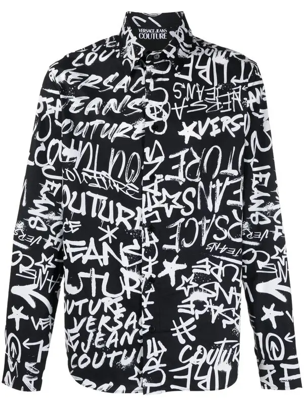 Versace Logo-print Cotton Shirt - Black