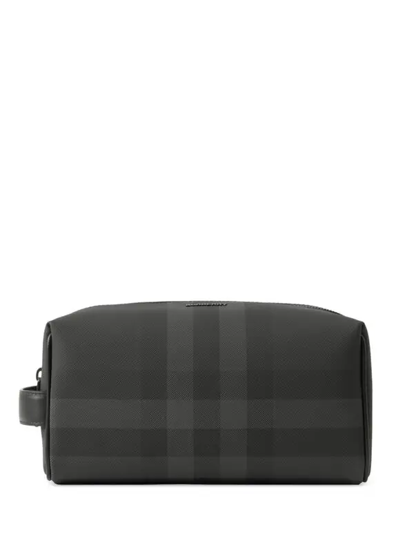 Burberry Checked Leather Travel Pouch - Grey