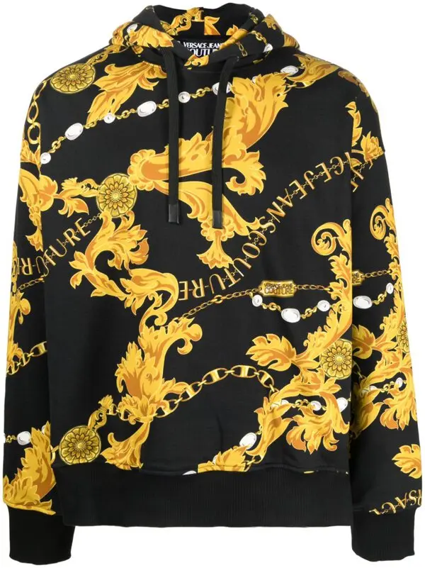 Versace Baroque-print Cotton Hoodie - Black