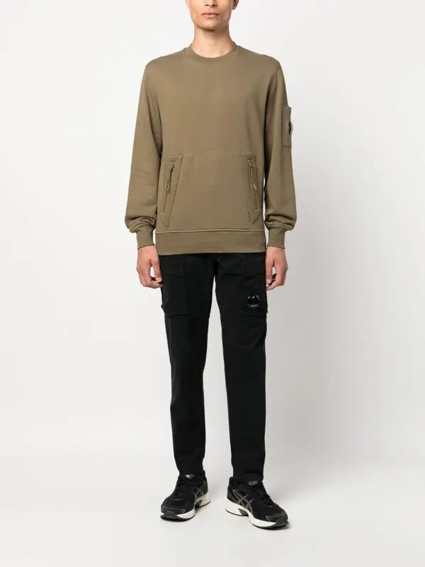 C.P. COMPANY Crewneck Sweatshirt With Sleeve Lens Detail - Green