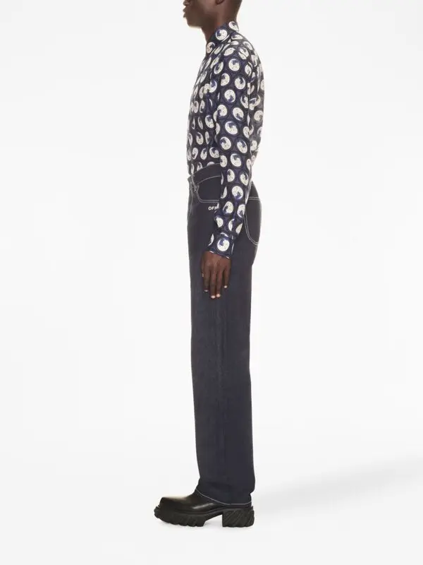Off-White Logo-embroidered Straight Leg Jeans - Blue