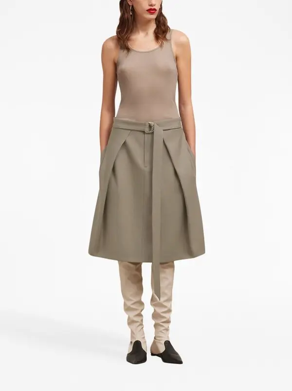 Ami Belted Wool Midi Skirt