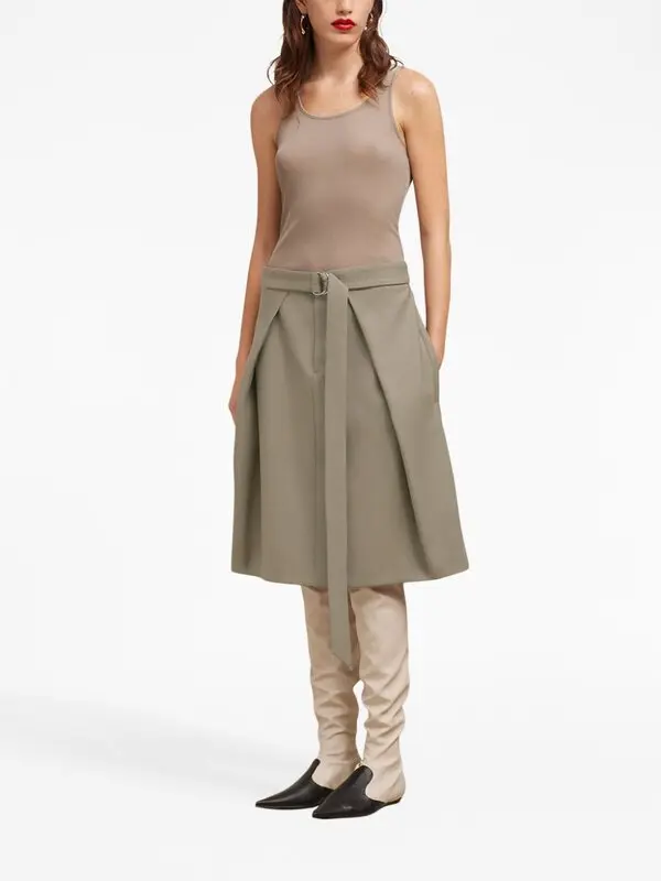 Ami Belted Wool Midi Skirt