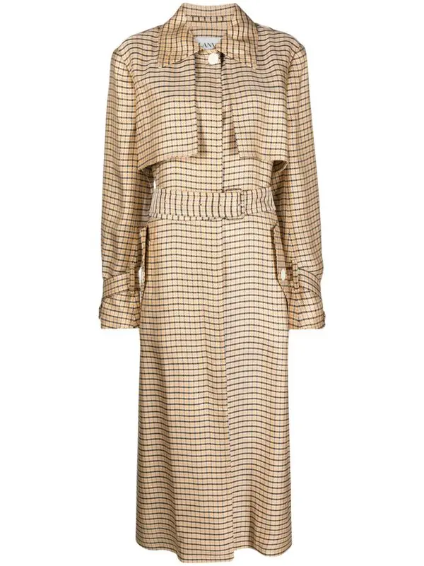 LANVIN Checkered Trench Coat - Orange