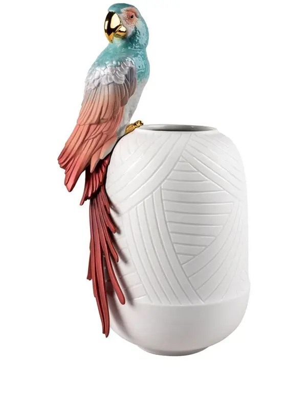 LLADRO Macaw Bird Porcelain Vase - White