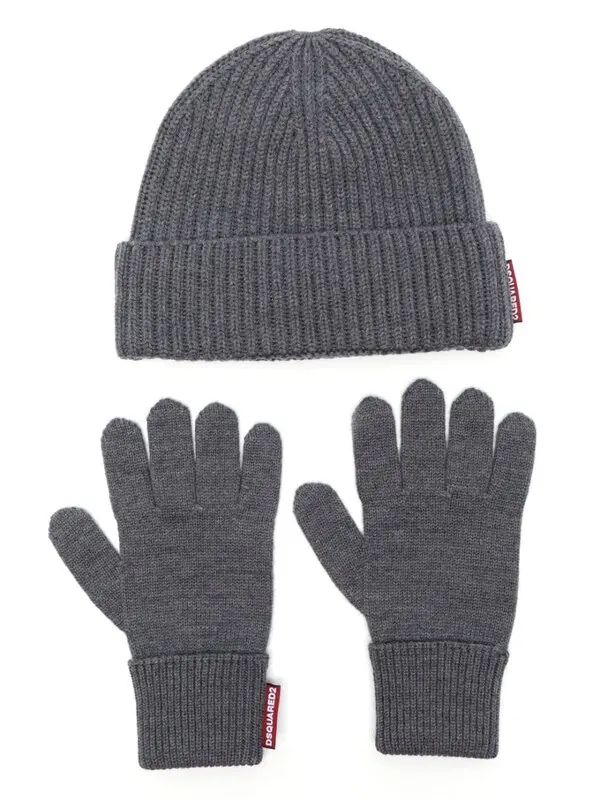 Dsquared2 Wool Beanie And Gloves Set - Grey