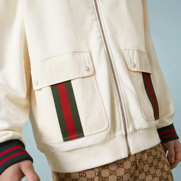 Gucci Cotton Jersey Zip Jacket With Web Ready-To-Wear - White