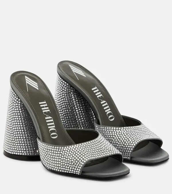 Attico Luz Crystal-embellished Mules - Grey