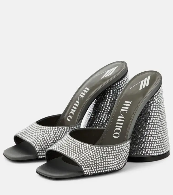 Attico Luz Crystal-embellished Mules - Grey