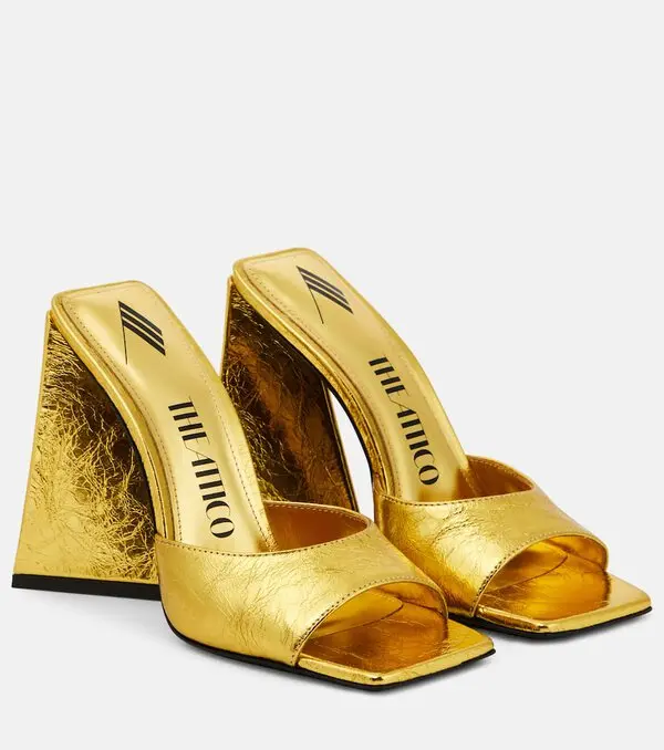 Attico Devon Laminated Leather Mules - Gold