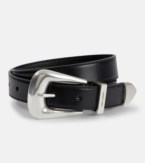 Saint Laurent Folk Leather Belt - Black