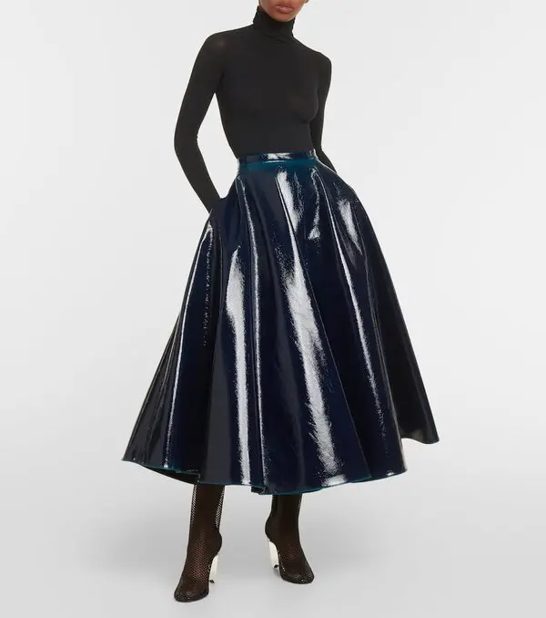 Alaïa Coated Wool-blend Midi Skirt