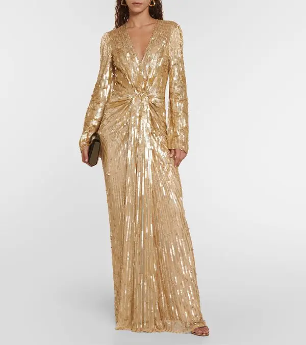 Jenny Packham Margot Sequined Gown - Gold