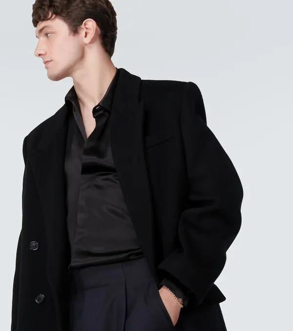 Saint Laurent Double-Breasted Wool Coat - Black | Editorialist