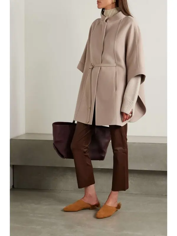 Loro Piana Belted Leather-trimmed Cashmere Cape