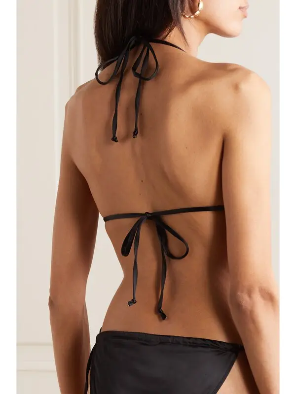 Good American Tiny Ties Stretch-satin Triangle Bikini Top - Black