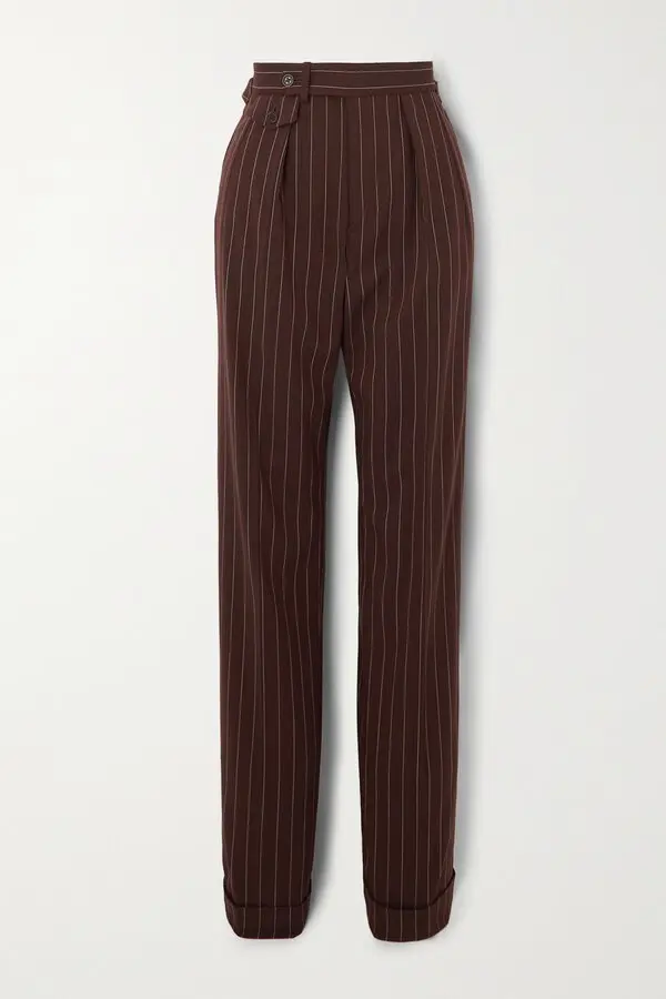 Ralph Lauren Graison Pleated Pinstriped Wool Straight-leg Pants