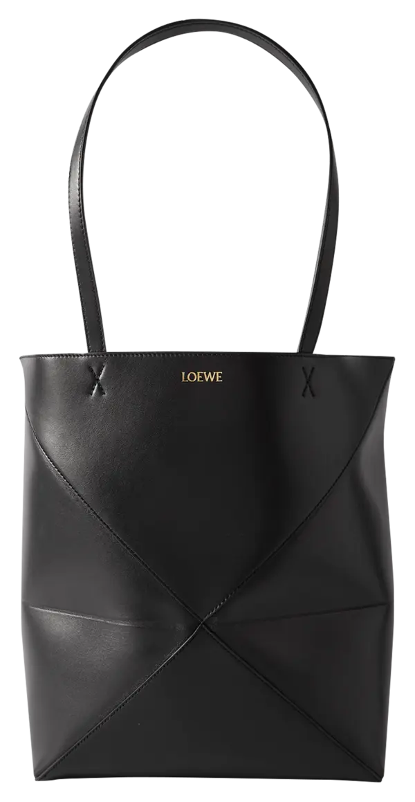 Loewe Puzzle Fold Convertible Medium Leather Tote - Black