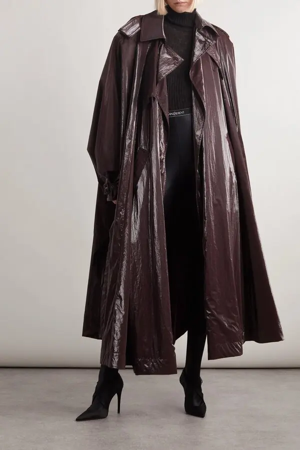 Saint Laurent Oversized Vinyl Trench Coat - Burgundy