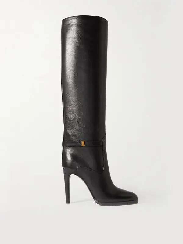 Saint Laurent Diane Logo-embellished Leather Knee Boots - Black