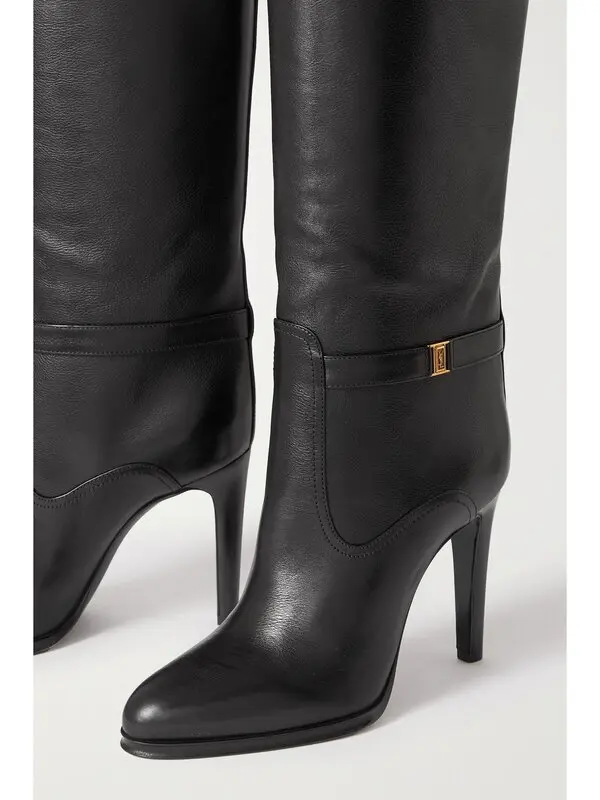 Saint Laurent Diane Logo-embellished Leather Knee Boots - Black