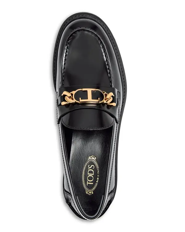 TOD'S T Chain Moc Toe Loafers - Black